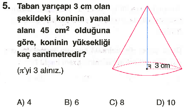 Online Test Çöz - 8. Sınıf Matematik Piramit Koni Kürenin Yüzey Alanı ...